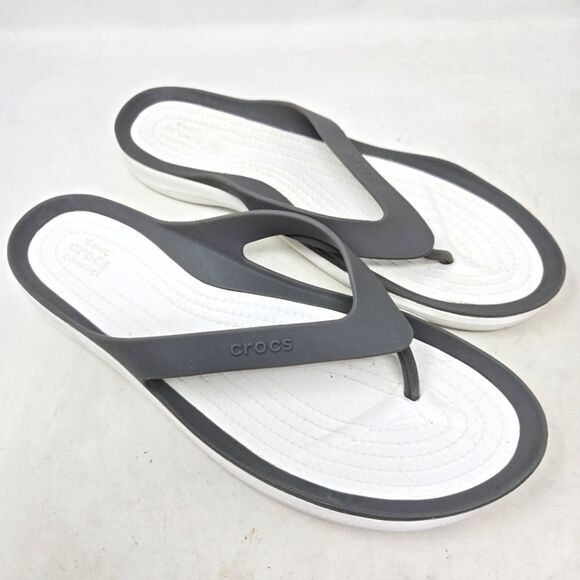 CROCS | Shoes | Crocsgray And White Iconic W4 Flip Flops Womens 1 ...